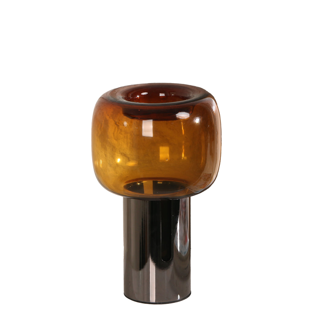 CAC10702-KM Amber Small Glass Vase - Brown | Calibre Furniture