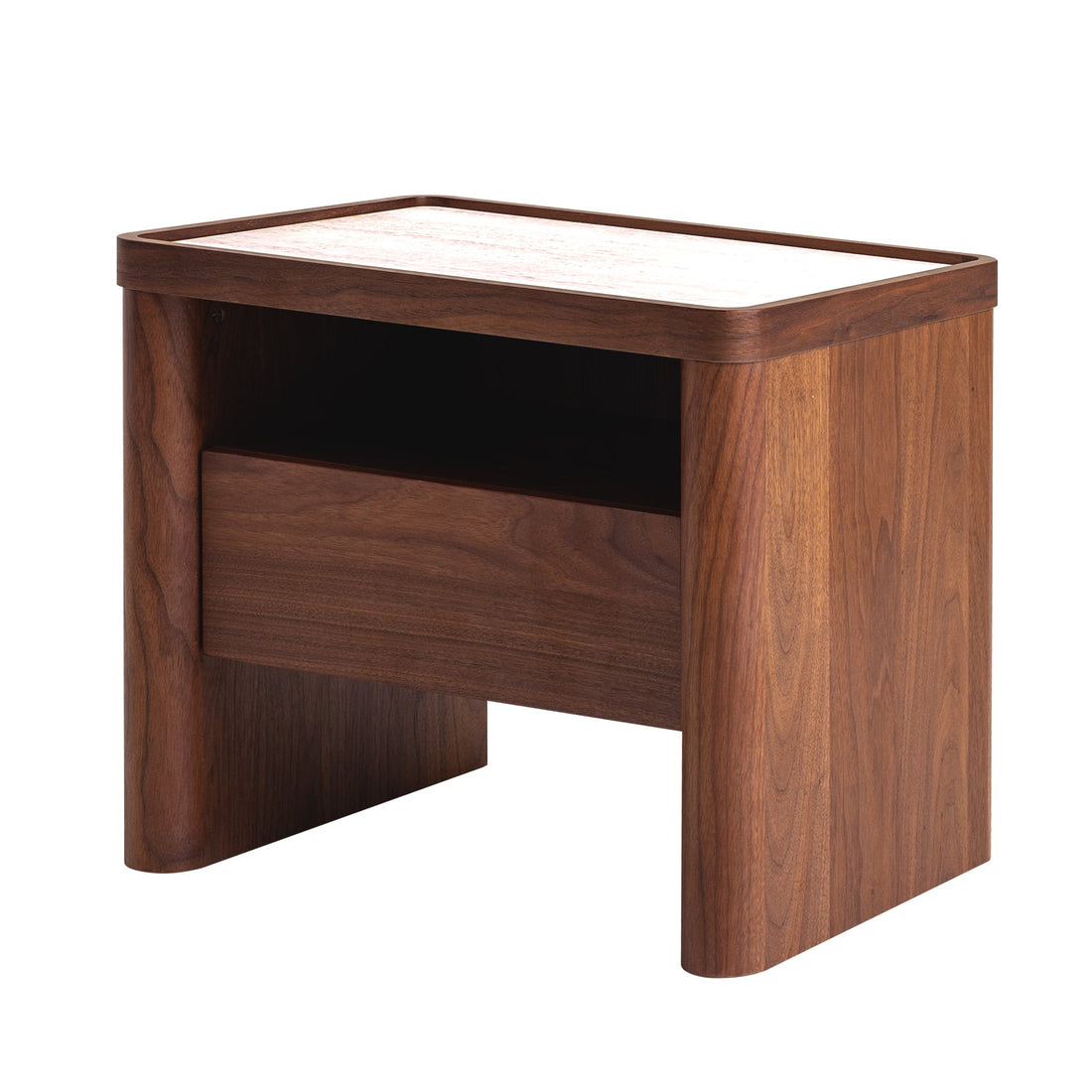 CST10241-IG Glass Top Bedside Table - Walnut | Calibre Furniture