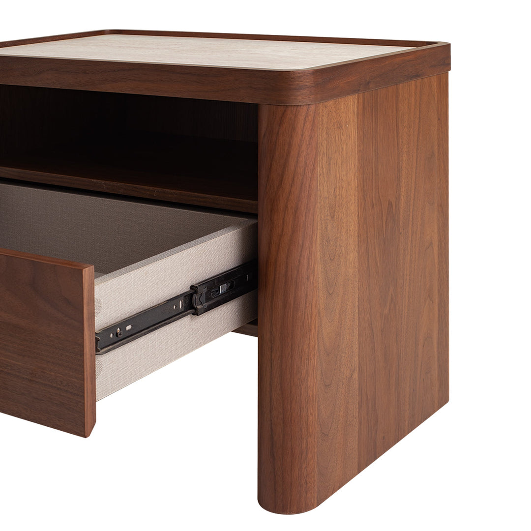 CST10241-IG Glass Top Bedside Table - Walnut | Calibre Furniture