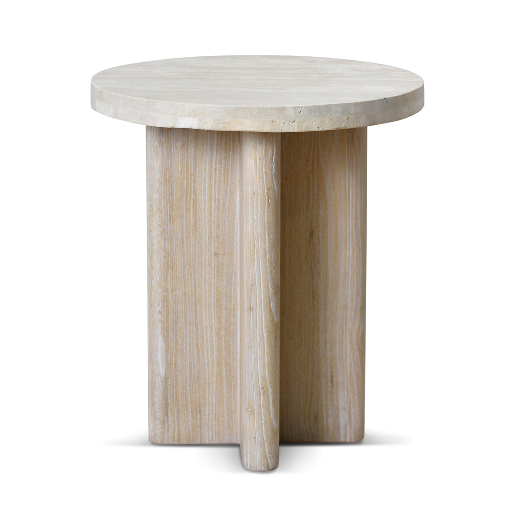 CST8665-NI Travertine Marble Round Side Tab... | Calibre Furniture