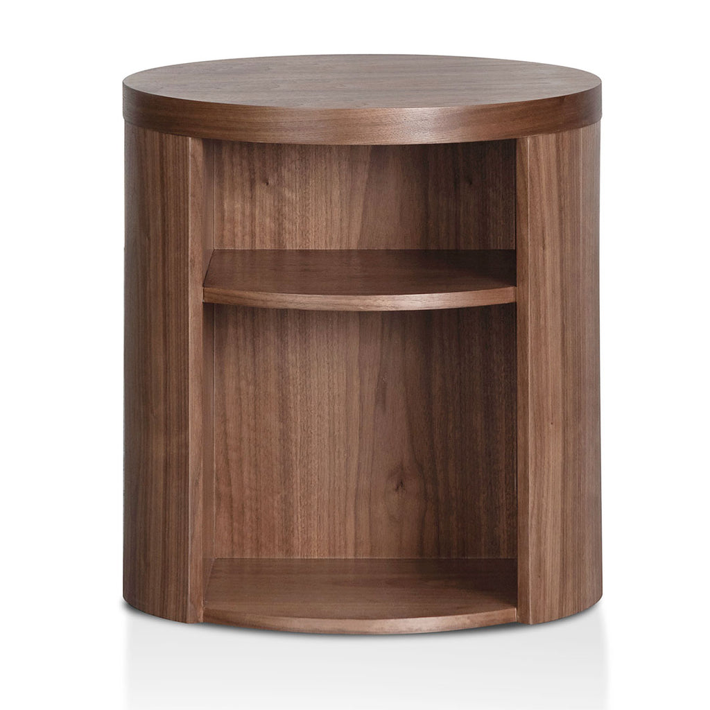 CST8083-BB Round Wooden Bedside Table - Walnut | Calibre Furniture