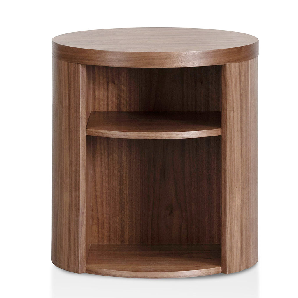 CST8083-BB Round Wooden Bedside Table - Walnut | Calibre Furniture