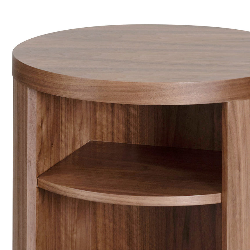 CST8083-BB Round Wooden Bedside Table - Walnut | Calibre Furniture